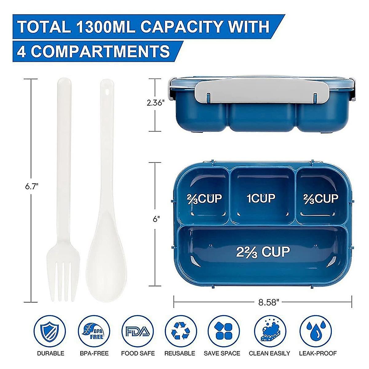 1300ml 27pcs Lunch Box Kit Food Seal Bag Vegetable Cut Bento Box Set 4 Compartments With Spoon ...