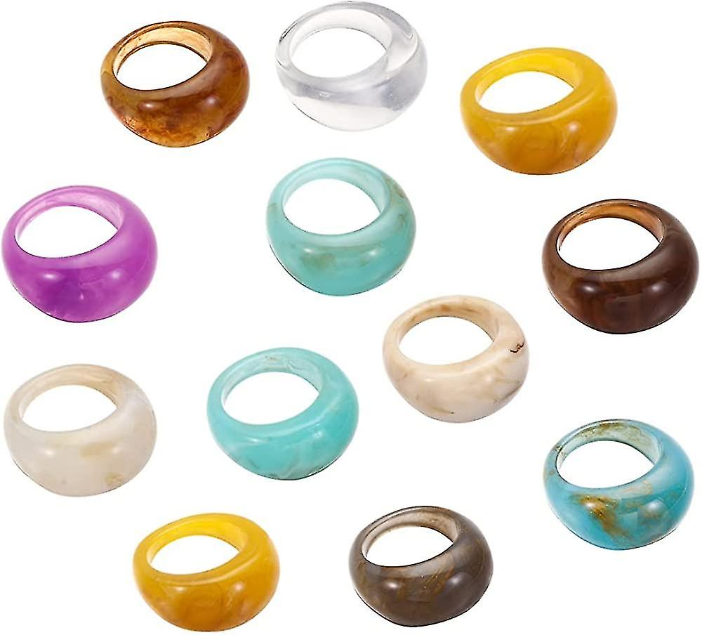 12 Pieces Vintage Resin Acrylic Diamond Rings Colorful Index Finger ...