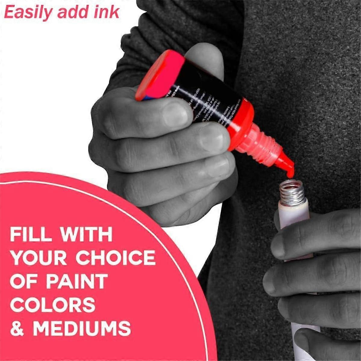 6 Pack Empty Refillable Paint Pens, 3mm/6mm Round and Slanted Tips for ...