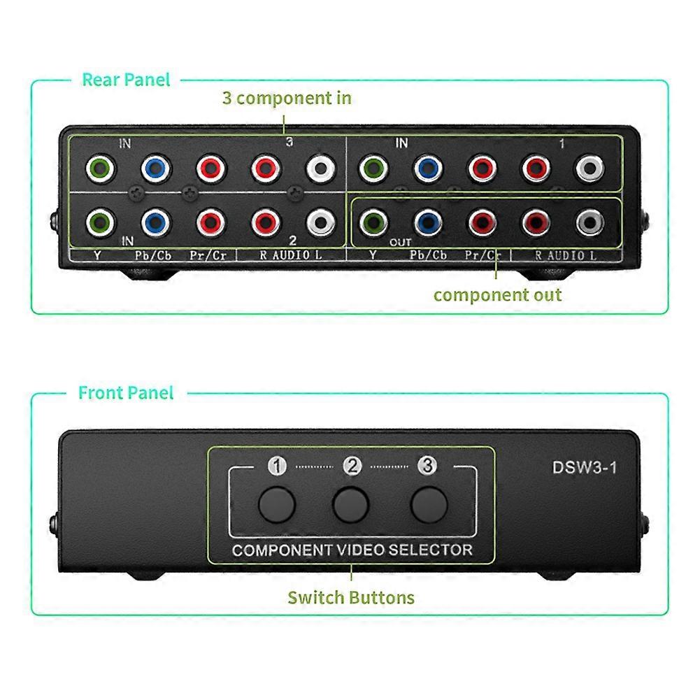 3-Way RGB Component AV Switch Video Audio Selector 3 in 1 Output Ypbpr ...