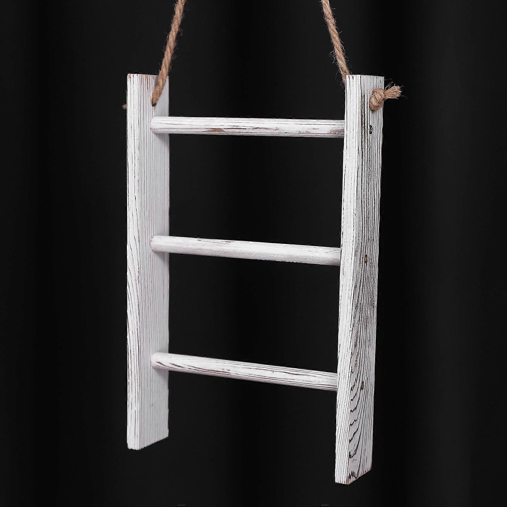 Wall-Hanging Towel Ladder Rustic Whitewashed Wood Countertop Ladder ...