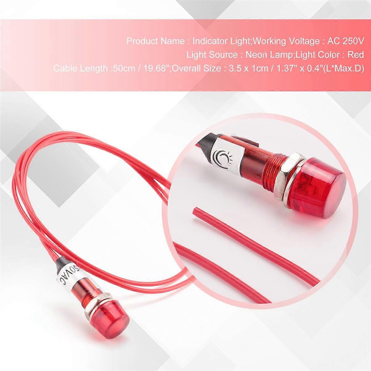 Neon Indicator Pilot Signal Lamp Red Light AC 220V w 2 Wires | Fruugo UK