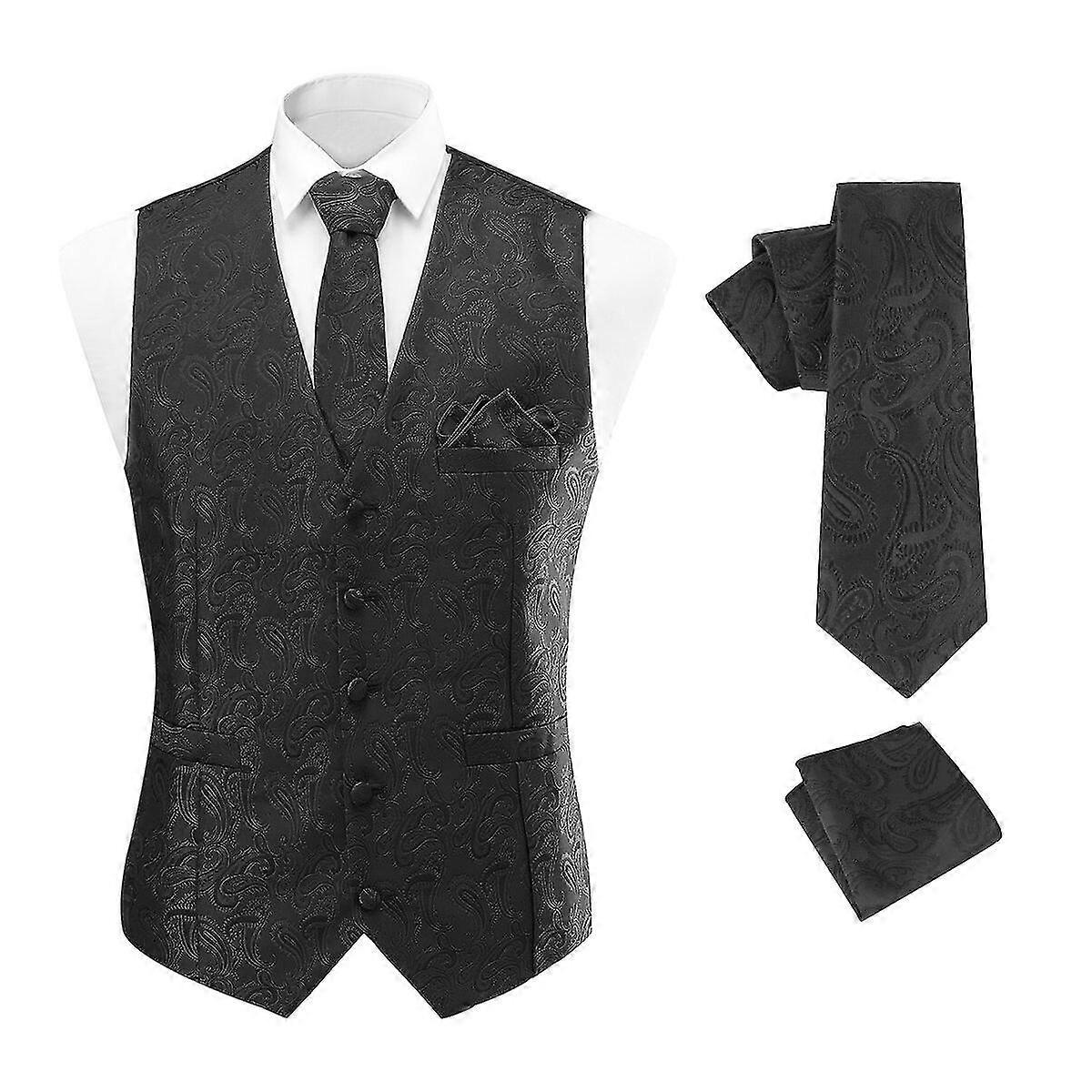 Allthemen Mens 3-Piece Vest Tie Set Wedding Paisley Jacquard Suit Vests ...