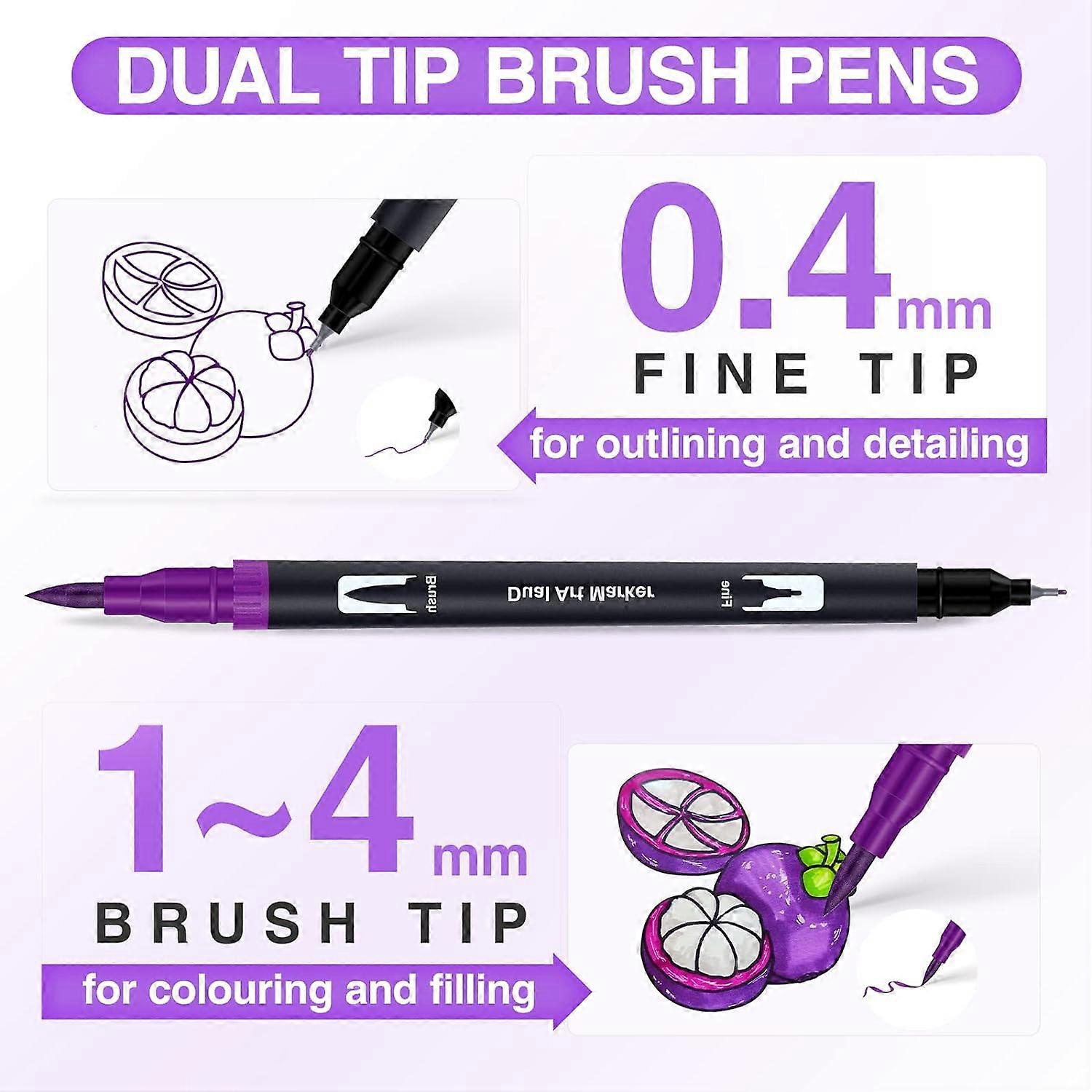 Colouring Pens for Adults & Kids, Felt Tip Pens, Dual Tip Brush Pens ...