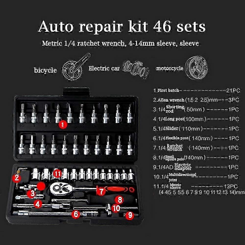 Socket Wrench Set 46 Piece Socket Set Ratchet Wrenches Auto Mechanic ...