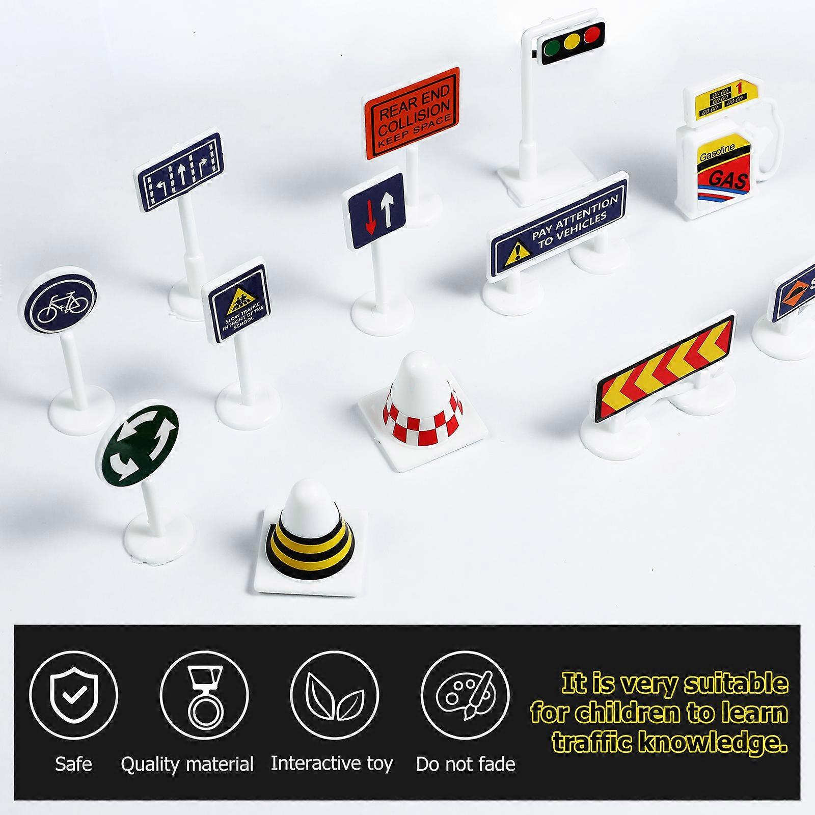 56 Pcs Play Traffic Signs Street Road Signs Road Signal Toys with 2 Pcs ...