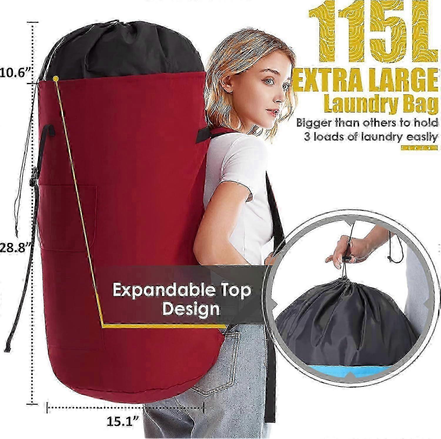 Laundry Bag Extra Large Heavy Duty, 115L Laundry Backpack Bag, Sturdy ...