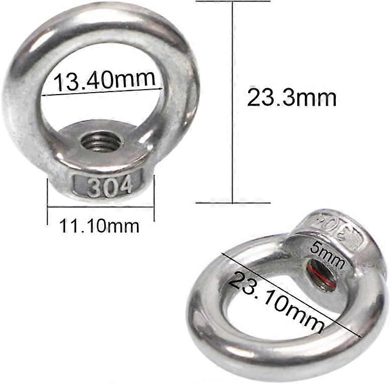 Screw Eyebolt 16 Pieces M5 Lifting Eye Nut Female Ring Nut Stainless ...