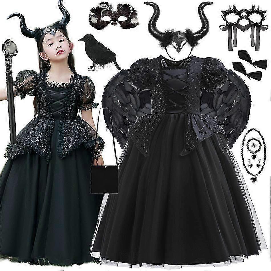 Disney Girls Maleficent Dress Children Evil Queen Fairy Halloween ...