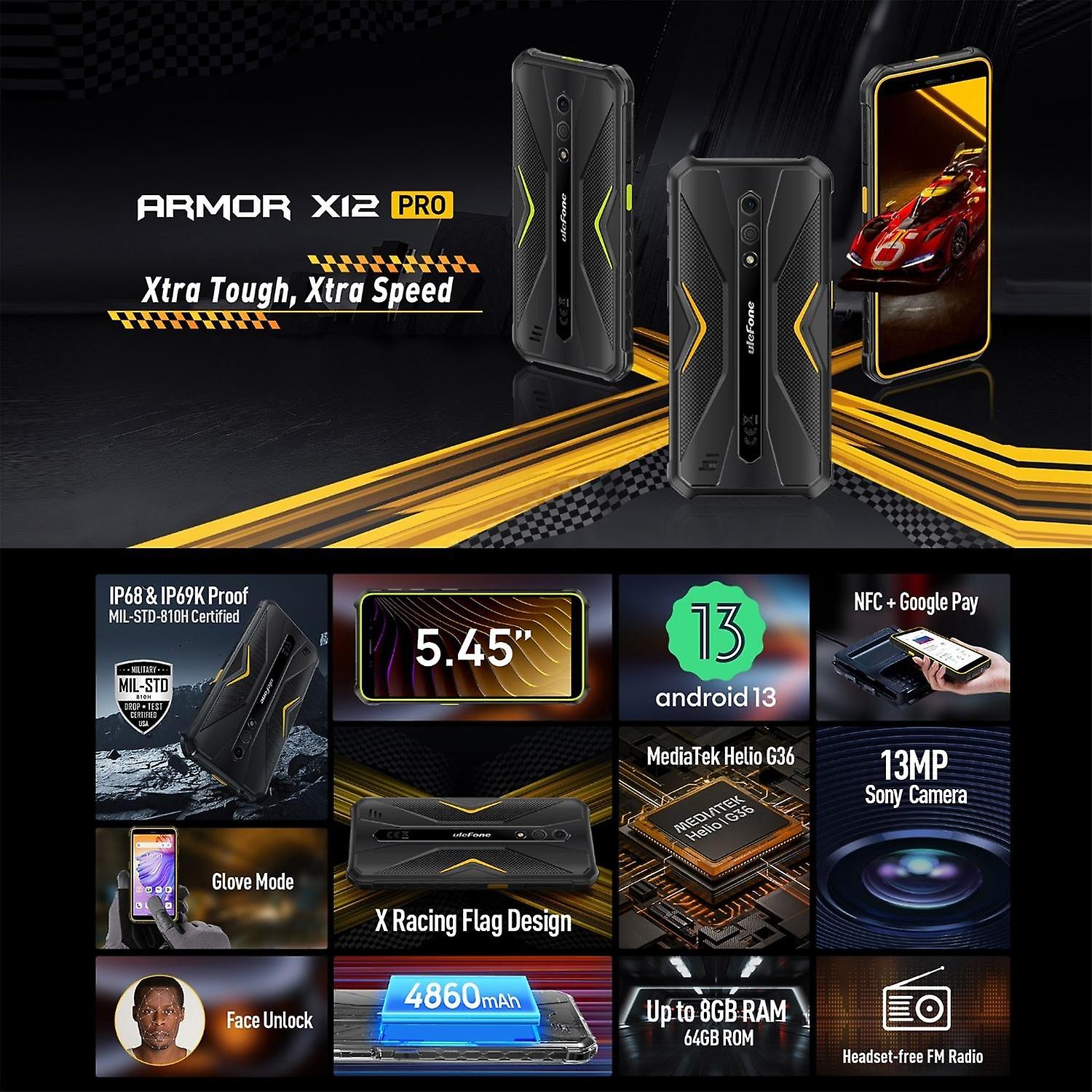 Ulefone Armor X12 Pro 4GB+64GB IP68/IP69K Rugged 5.45 inch Android 13 ...