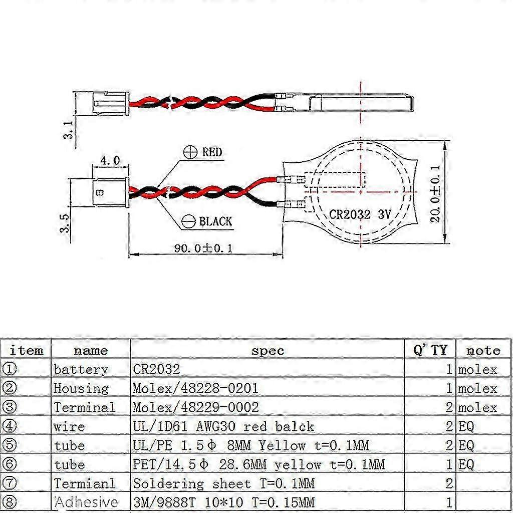 Cr2032 2032 Battery Wire 2 Pin Laptop Motherboard Bios Cmos Battery ...