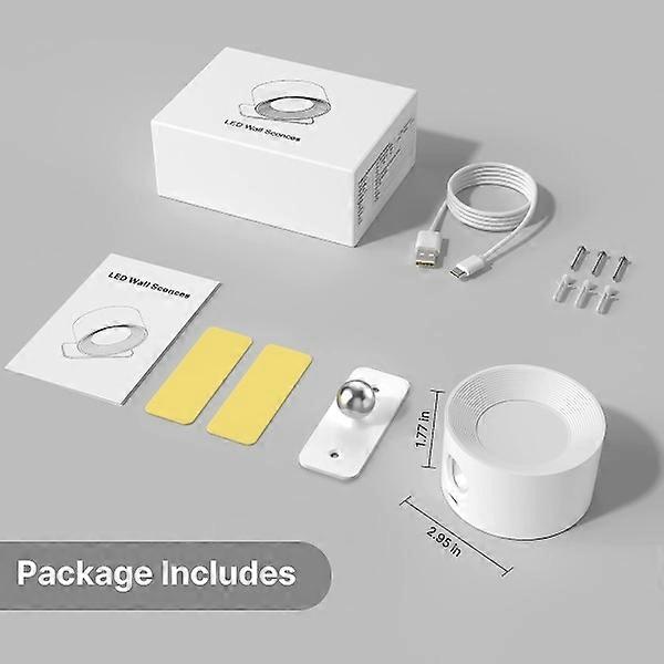 Indoor wall lamp, wall lamp with USB charging, 3 colors and 3 levels ...