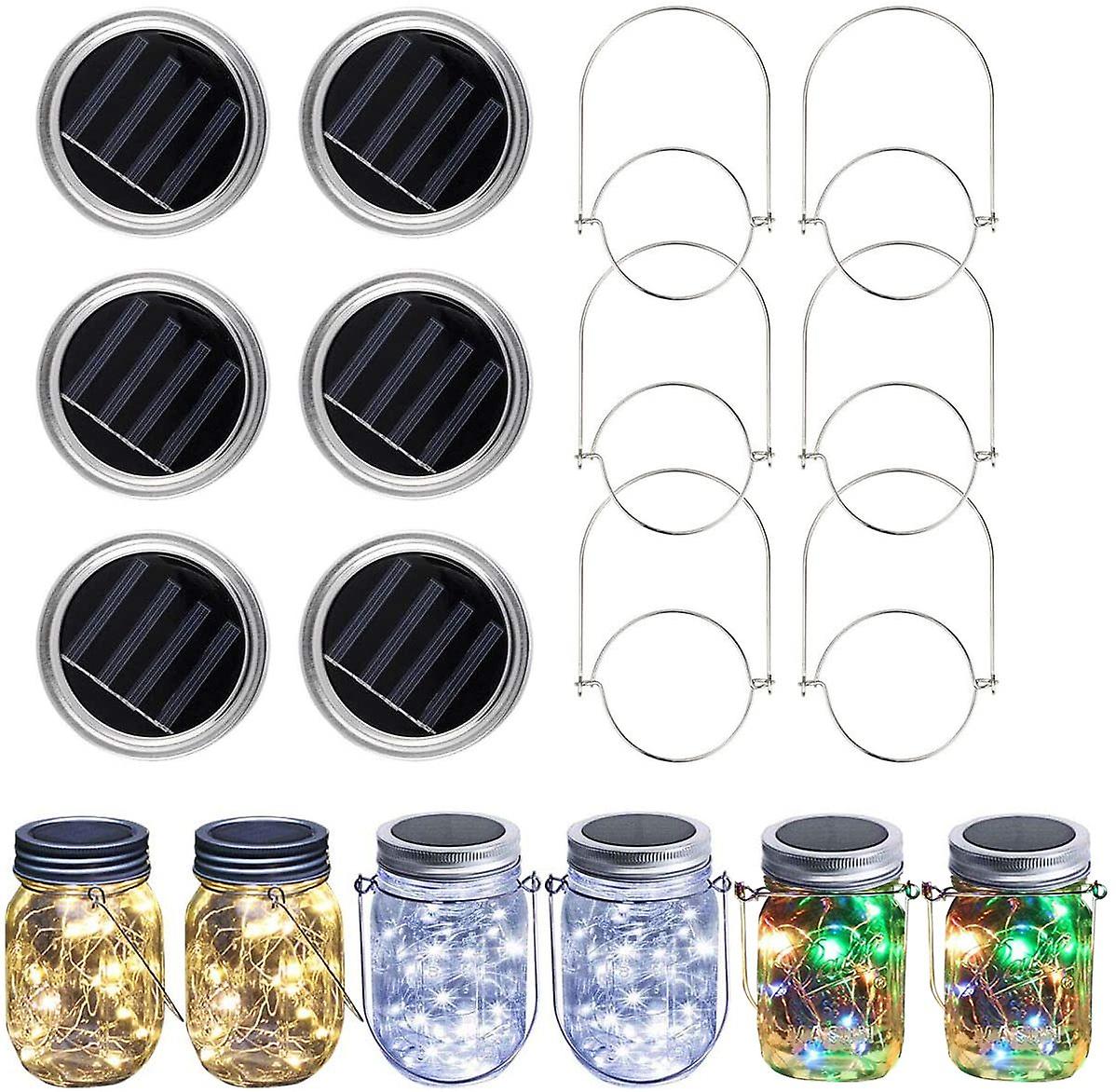 Solar Mason Jar Lights 6 Pack Fairy Star Firefly Solar Lids Jar Lights ...