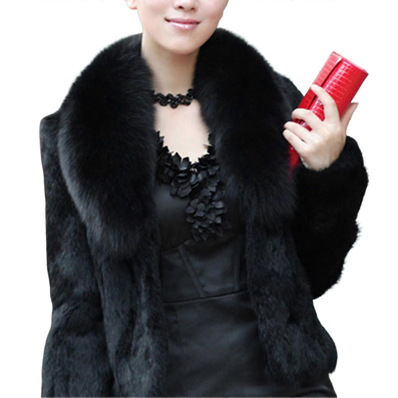 Women's Faux Fox Fur Coat Jacket Thick Warm Faux Fur Outwear With ...