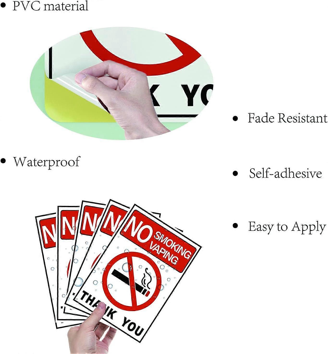 No Smoking Or Vaping Sign 5-Pack No Smoking No Vaping Stickers 7"X10 ...