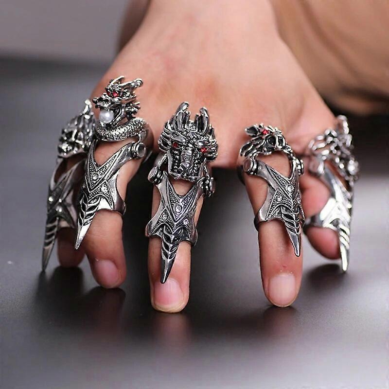 Mens Knuckle Joint Full Finger Double Ring Punk Rock Gothic Hinged Loop ...