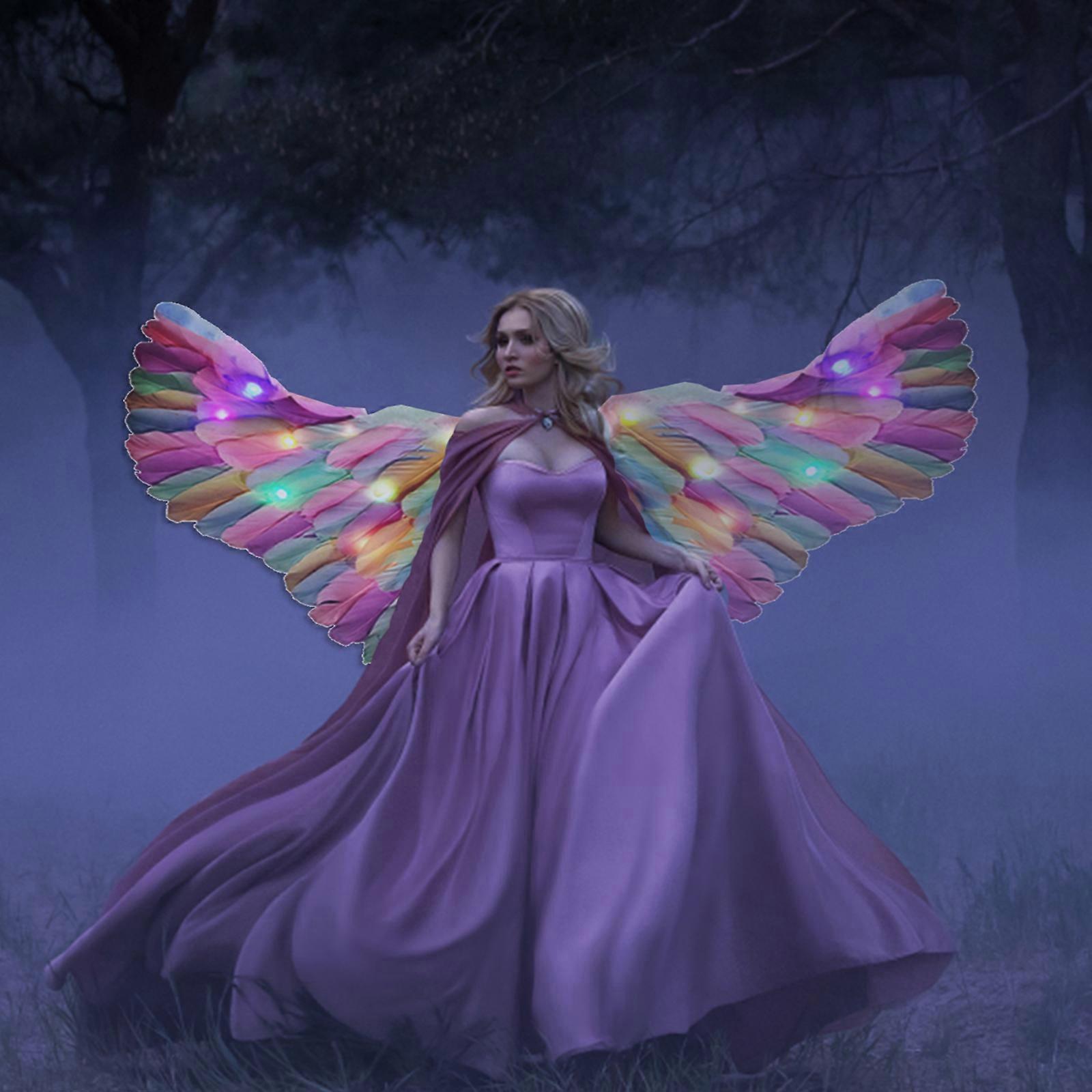 Rainbow Feather Wings Elastic Shoulder Straps Glowing Angel Girl Stage ...