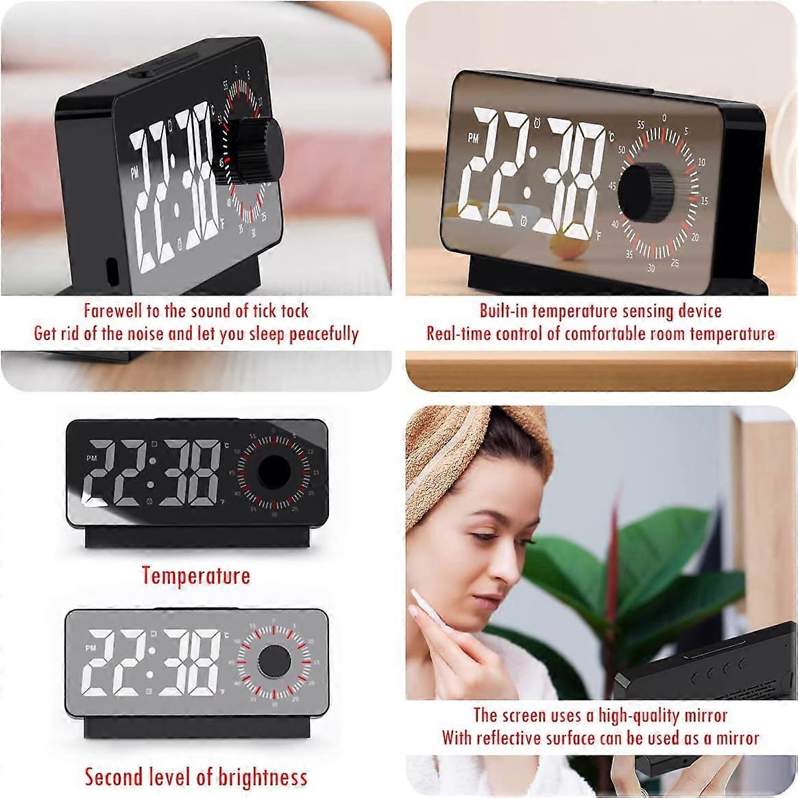 Digital Alarm Clock with Visual Timer, Electronic Bedside Clock with ...