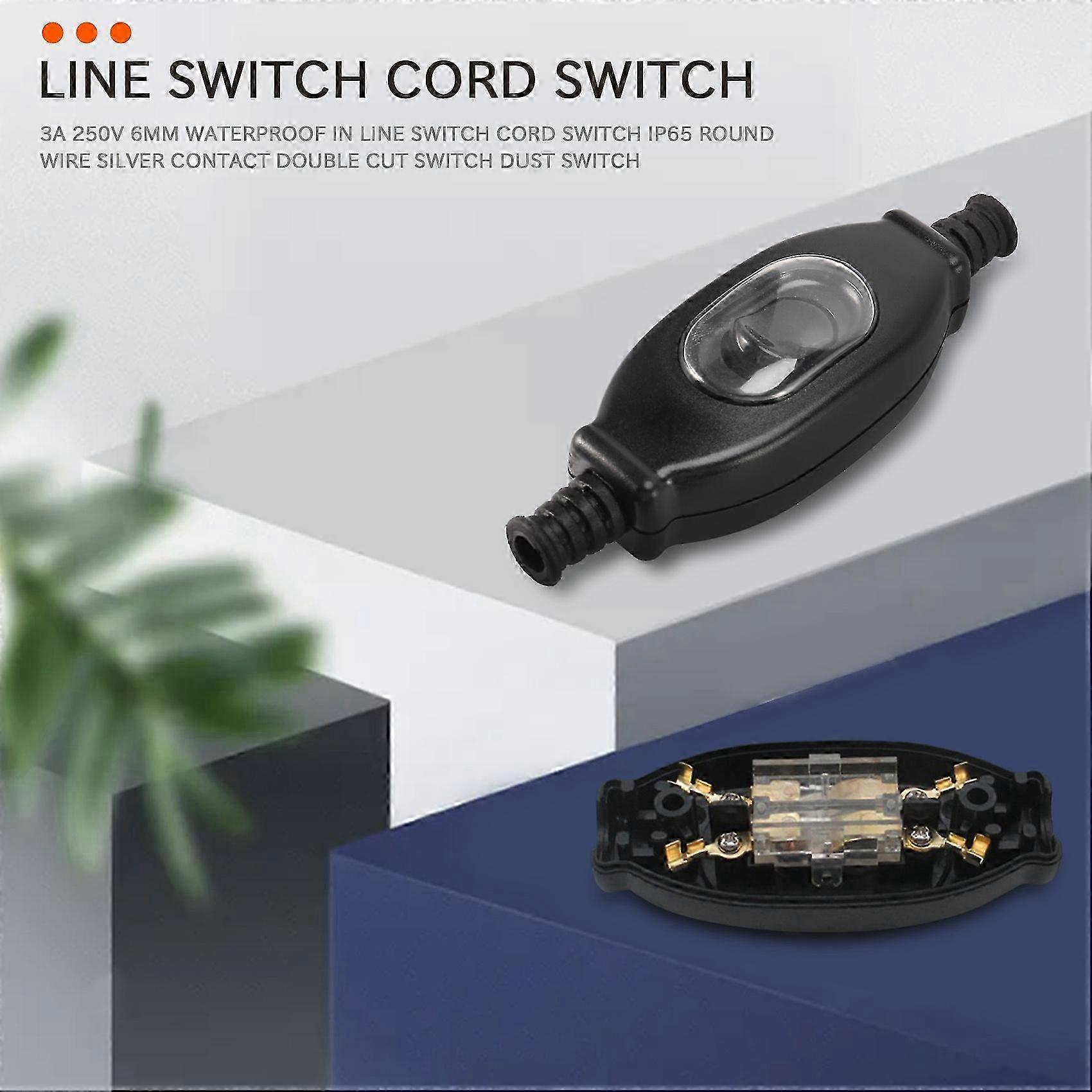 3A 250V 6mm waterproof in line switch cord switch IP65 round wire ...