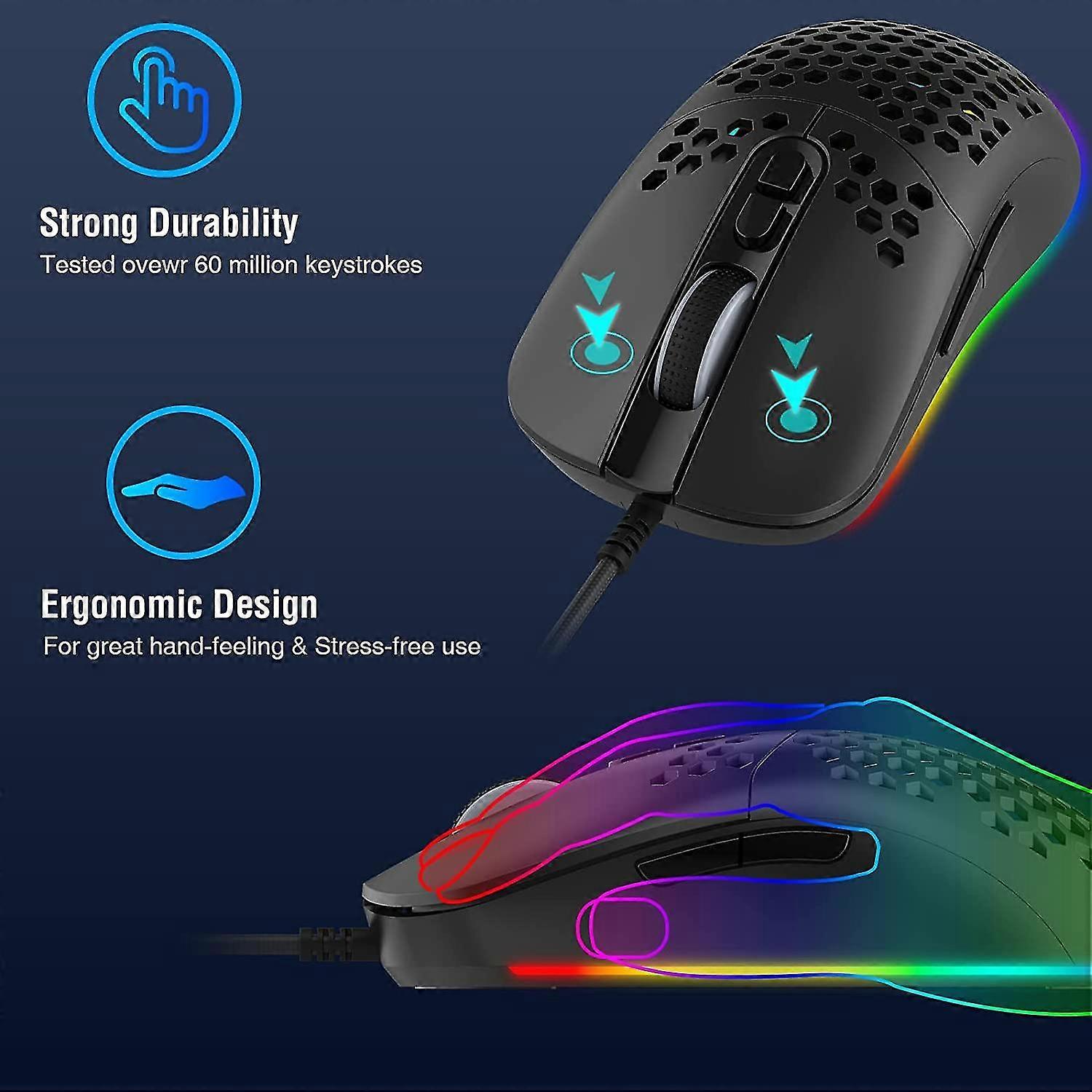 Wired Rgb Gaming Mouse, Ultra-lightweight, Honeycomb Shell,rgb Led ...