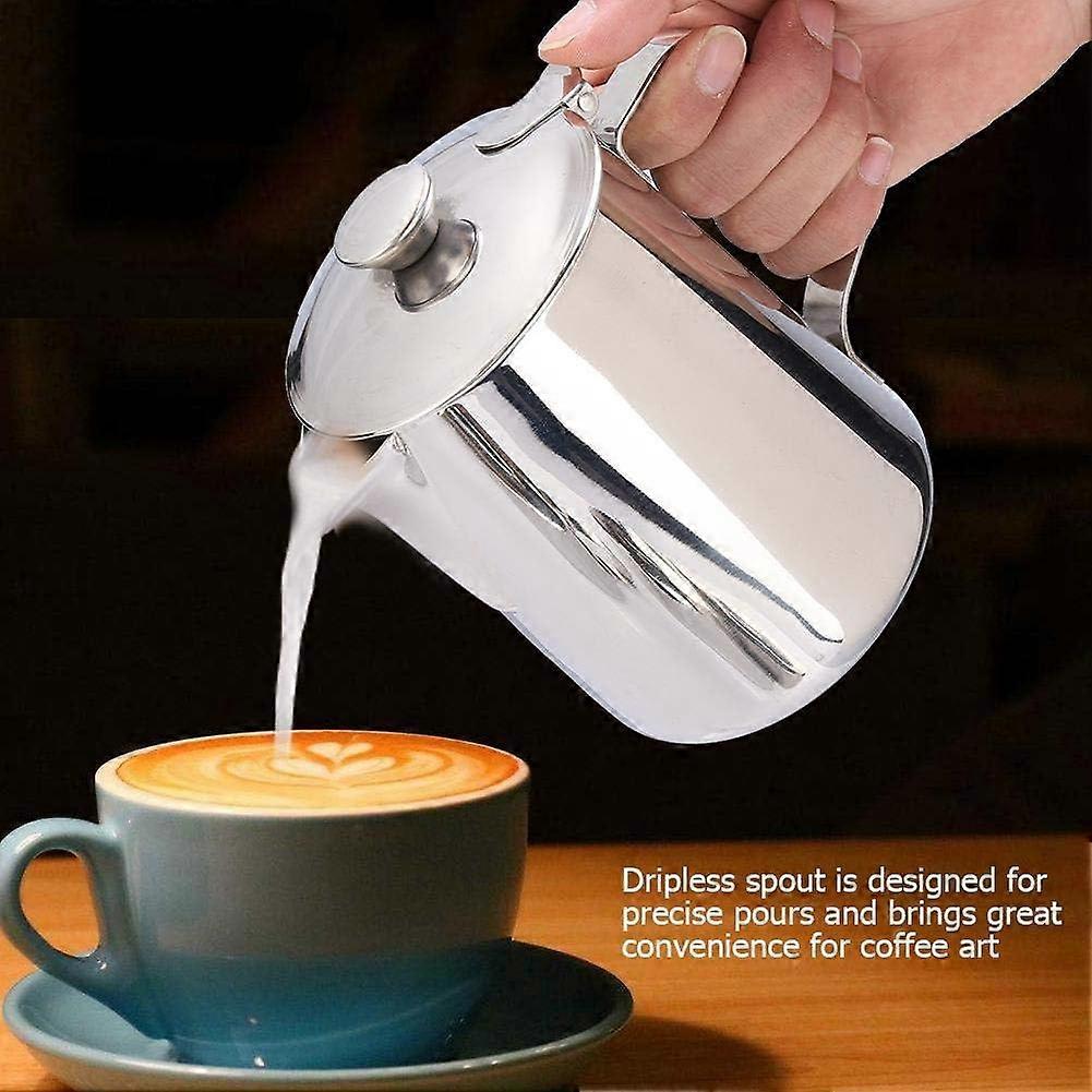 Stainless steel pitcher milk cup pitcher with lid latte coffee art ...