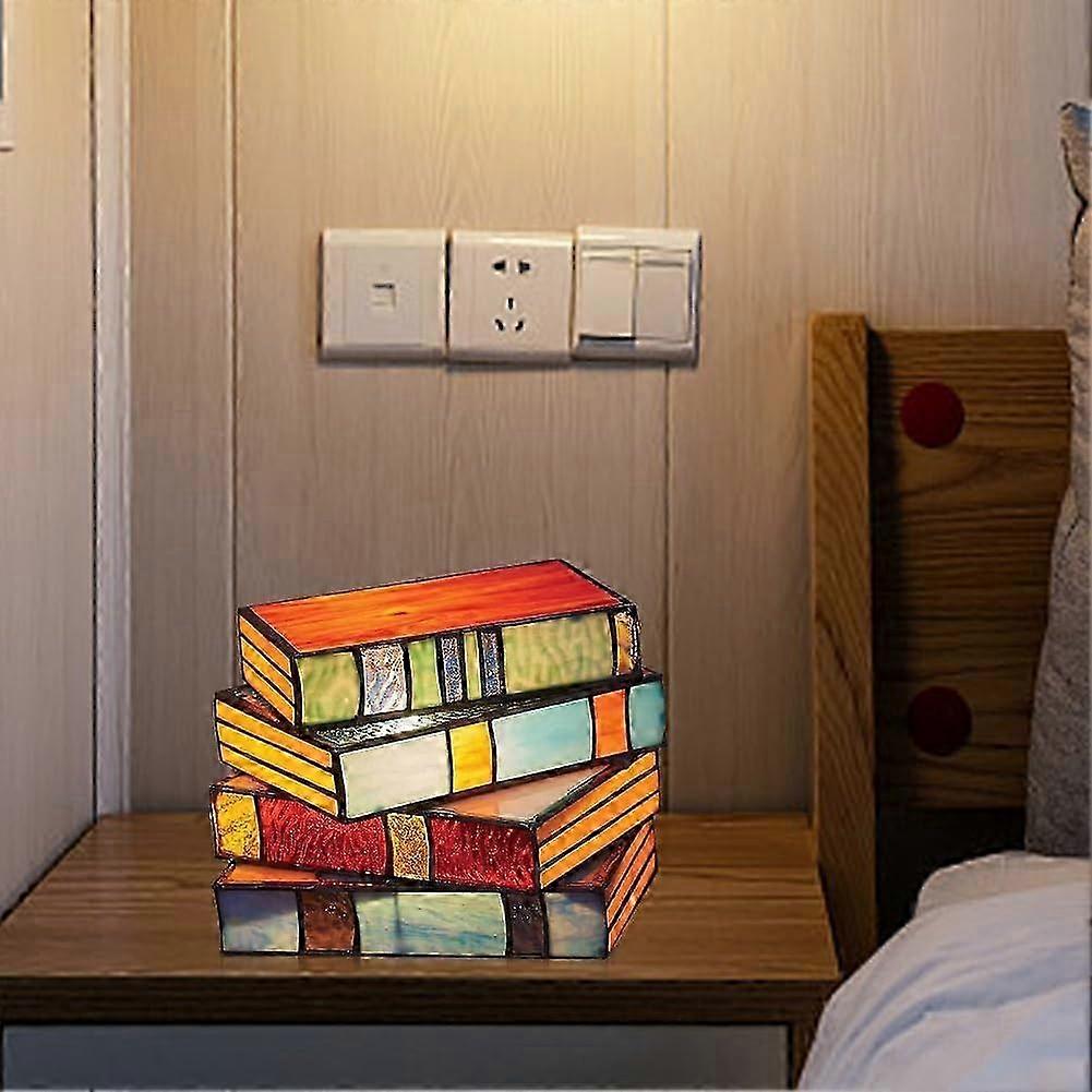 Stained Glass Stacked Books Lamp,Stacked Books Glass Lamp Night Light ...