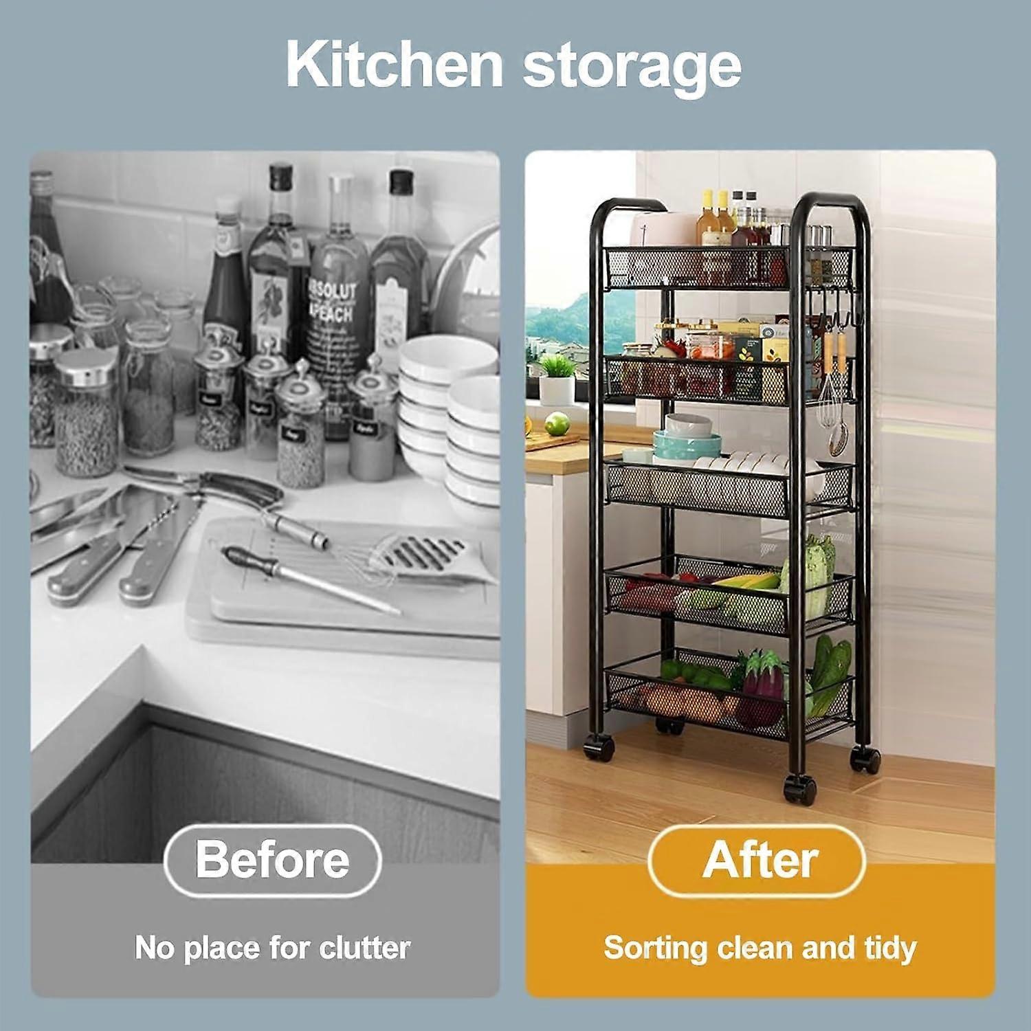 Fruit Vegetable Basket Storage Cart 5 Tier Rolling Snack Organizer with ...