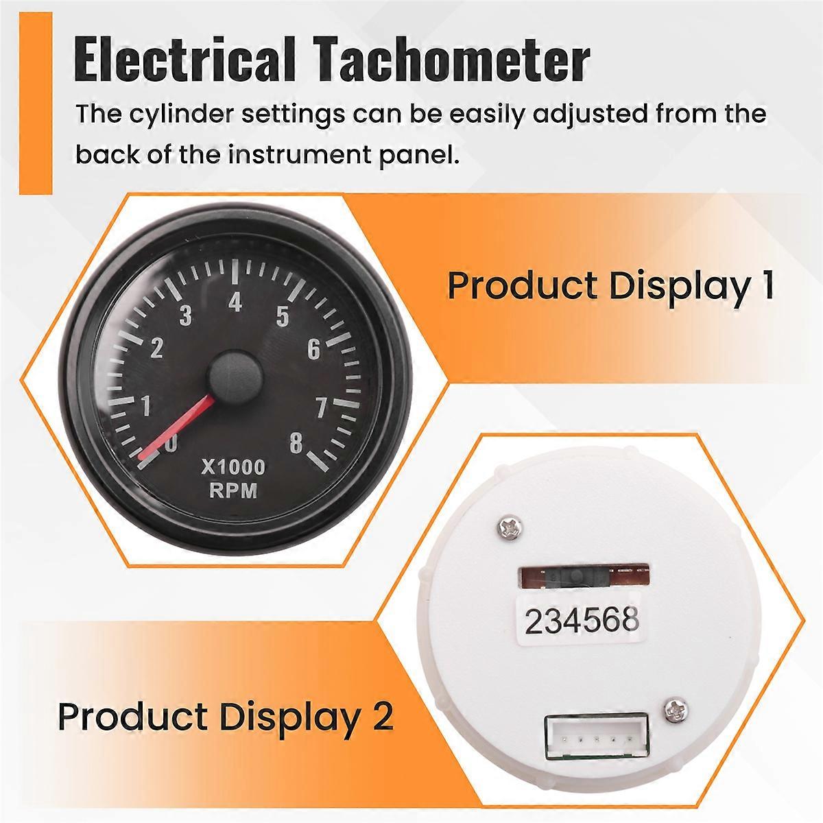 52MM Electrical Tachometer 0-8000 RPM 2inch RPM Tacho Meter for 2 3 4 5 ...
