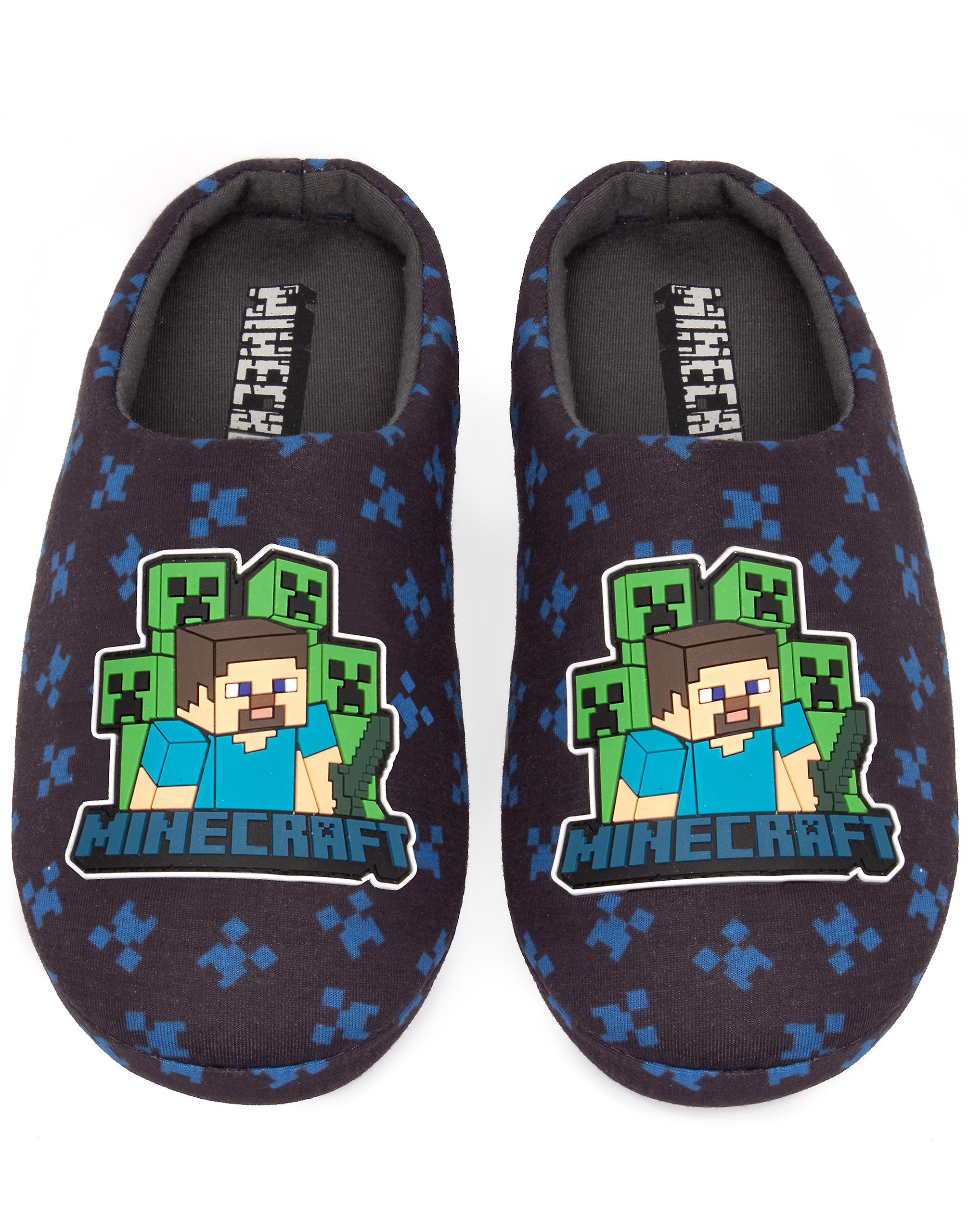 Minecraft Boys Slip On Loafer Slippers Blue Creeper Zombie Sequin ...