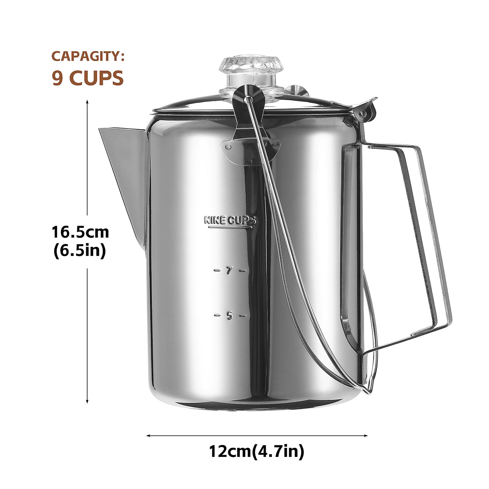 1.2l Outdoor 9 Cup Stainless Steel Percolator Coffee Pot Coffee Maker ...