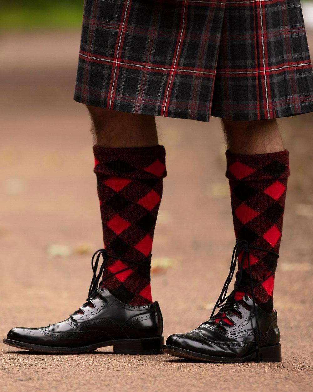 Men's House of Cheviot Kilt Socks Regimental Diced Hose ~ Red & Black | Fruugo UK