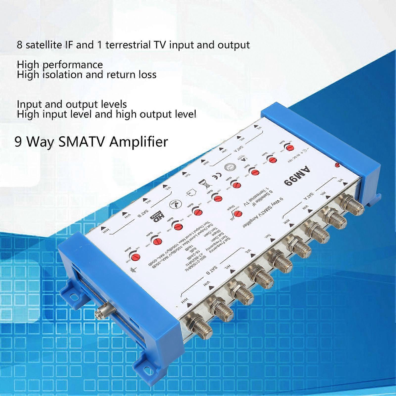 9 Way Smatv Amplifier Professional Plug And Play Satellite Tv Splitter For Indoor Use 100240v Eu ...