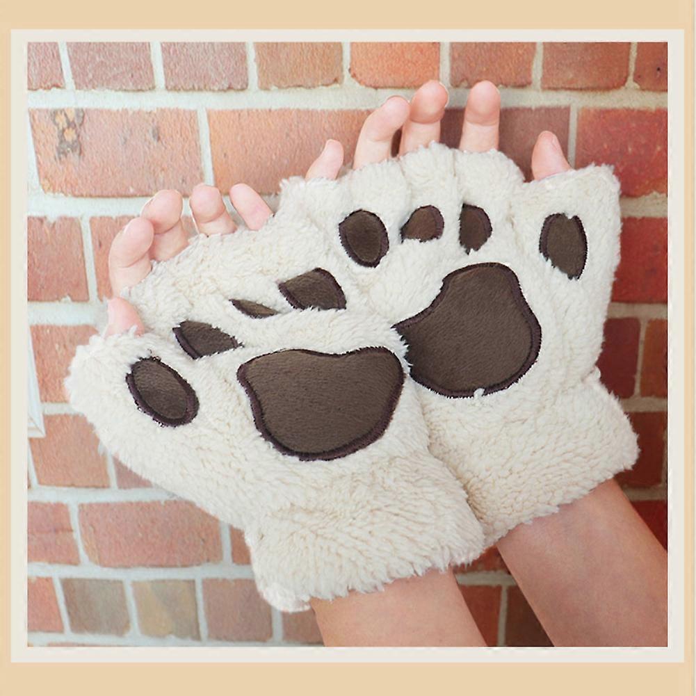 Furry Paws Gloves Kawaii Cat Paws Gloves Women Cute Warm Half Finger ...