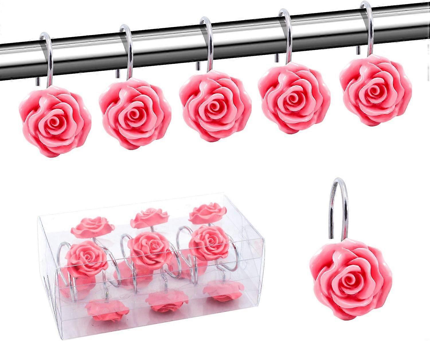Shower Curtain Hooks,Rustproof Shower Curtain Hooks Resin Rose Flower ...