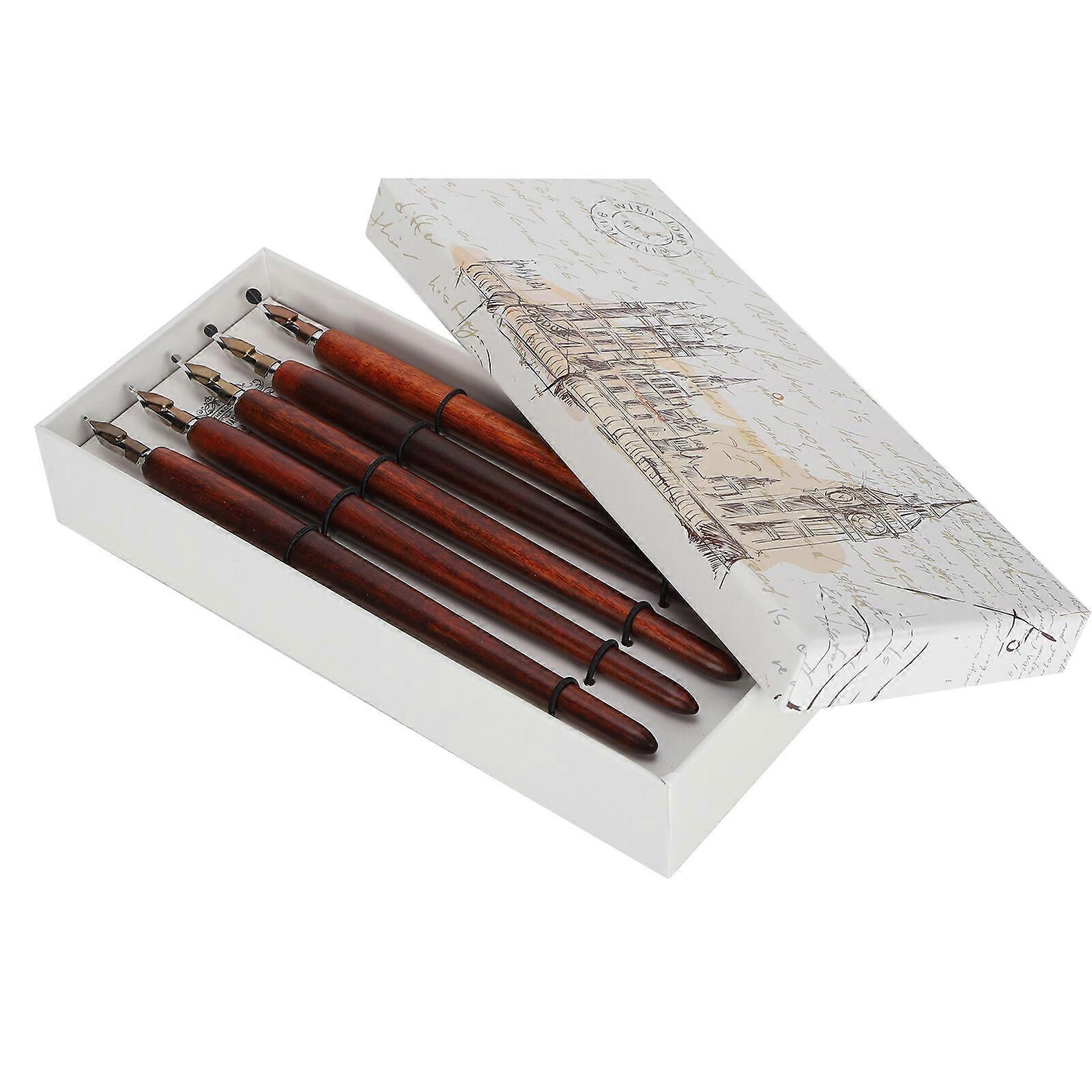 Wooden Handle Dip Pen Art Painting Fountain Pen Set Tawny Thick Wooden ...