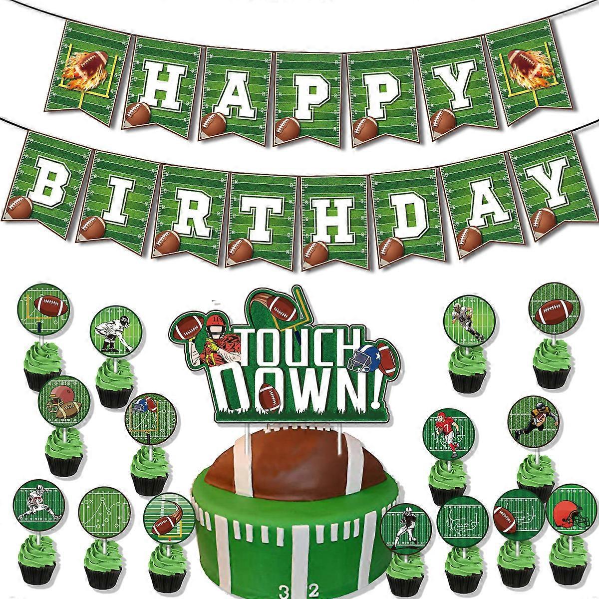Rugby theme birthday party decoration American football flag cake card ...