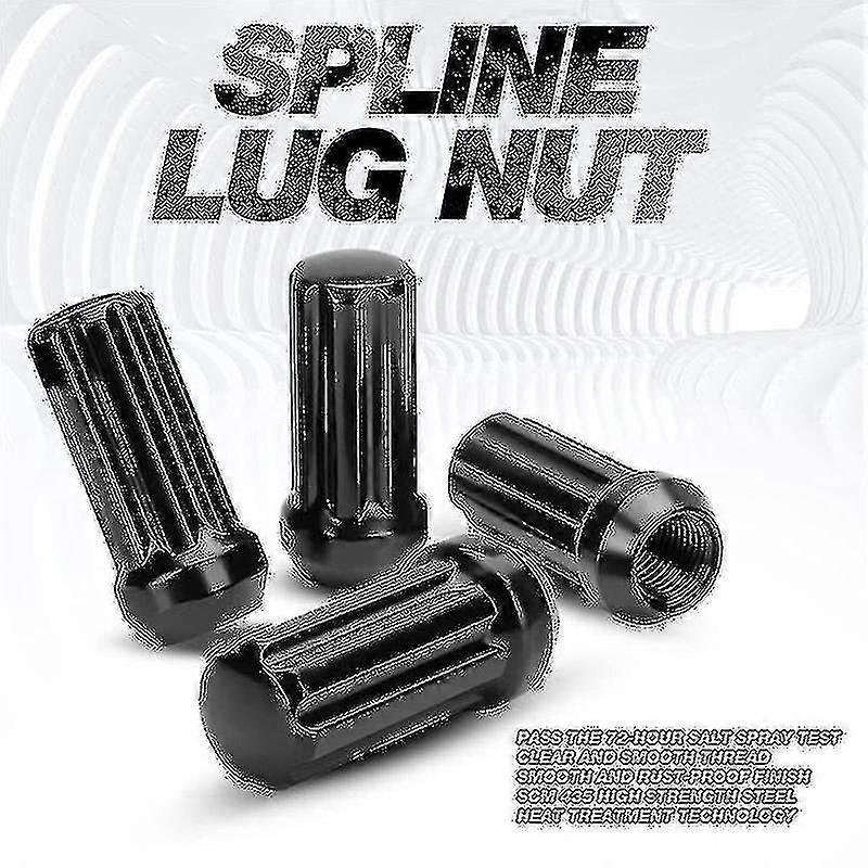 M14x1.5 Lug Nuts 24 Pieces 14mmx1.5 7 Spline Drive Awl Acorn Cone Lug Nuts 2inch Long Black With ...
