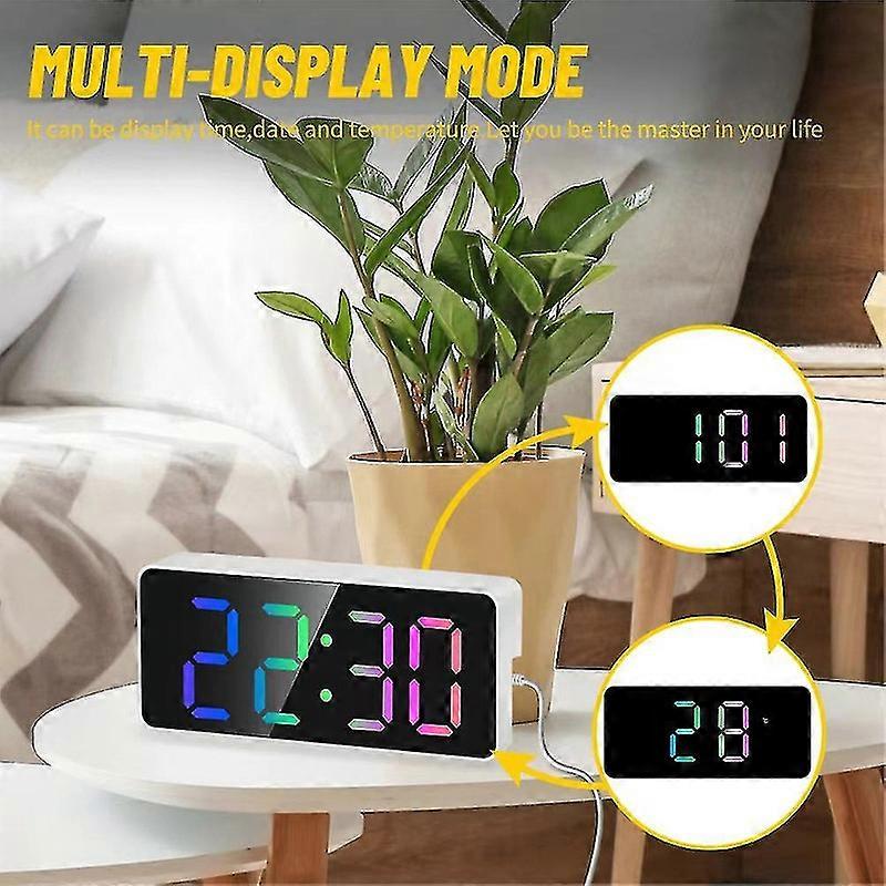 Rainbow Colored Led Digital Alarm Clock,snooze, Adjustable Volume, Easy ...
