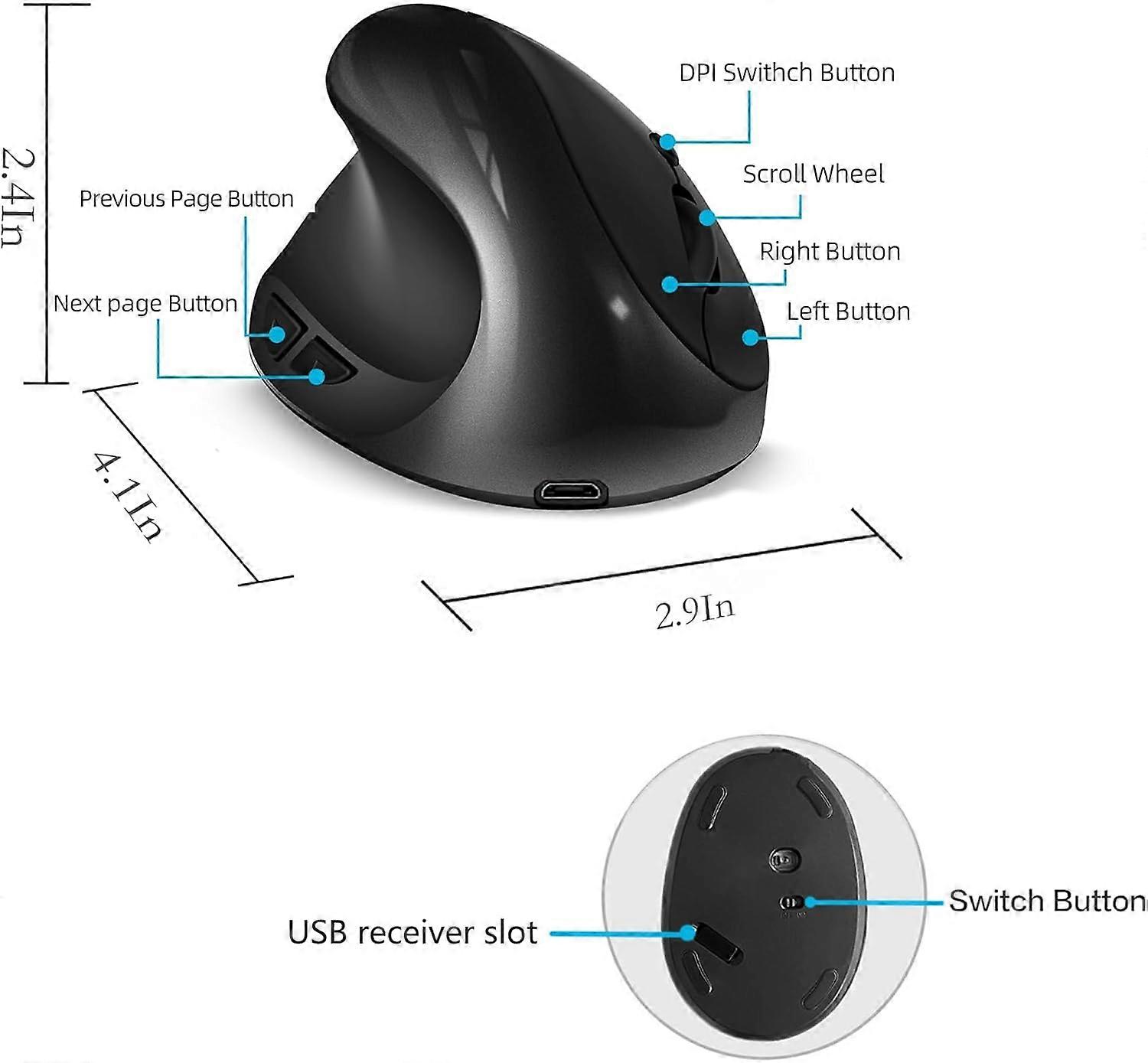 Desk Small Ergonomic Mouse for Laptop PC Vertical Wireless Mouse ...