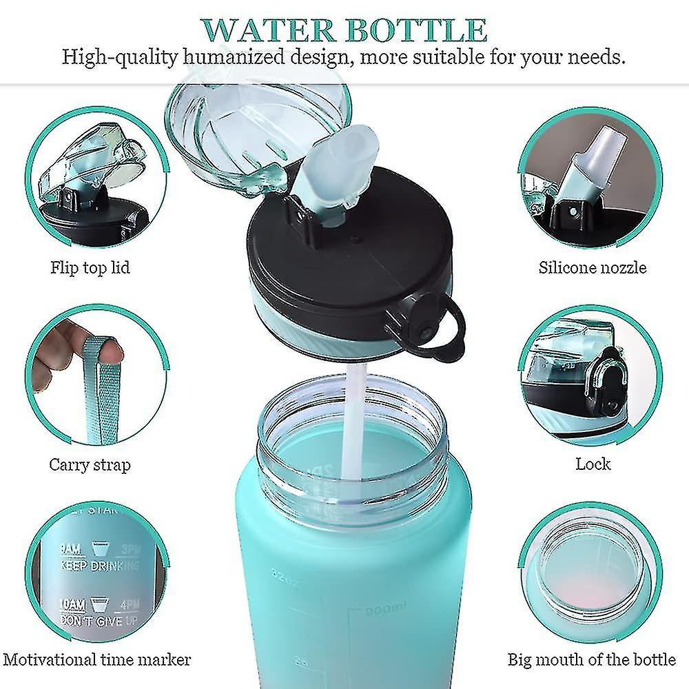 Sports Water Bottle 1 Litre Time Markings And With Straws Bottles Water Bottle Opens Suitable ...