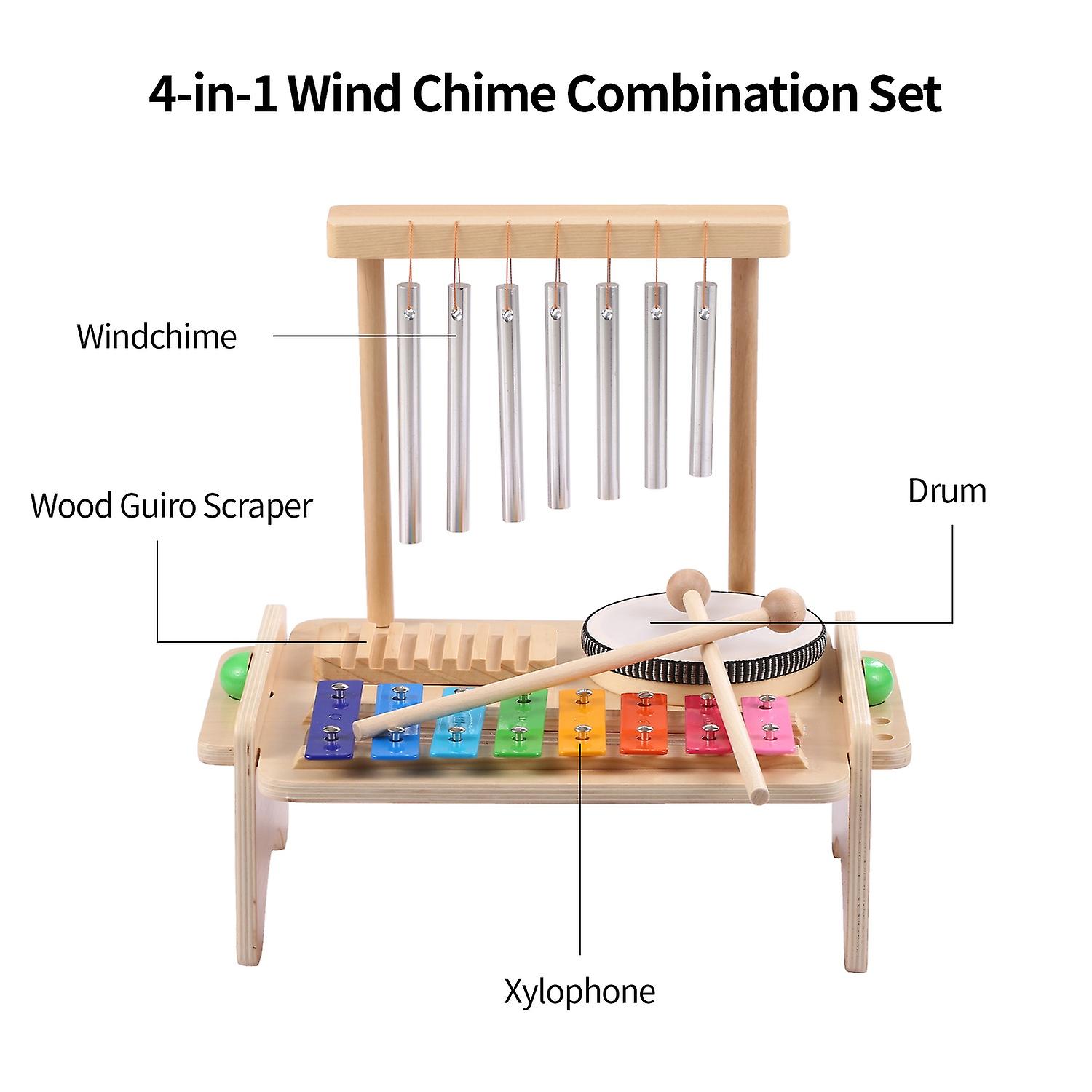 Wind Chime Combination Set Kids Drum Set Windchime Xylophone Drum Wood ...