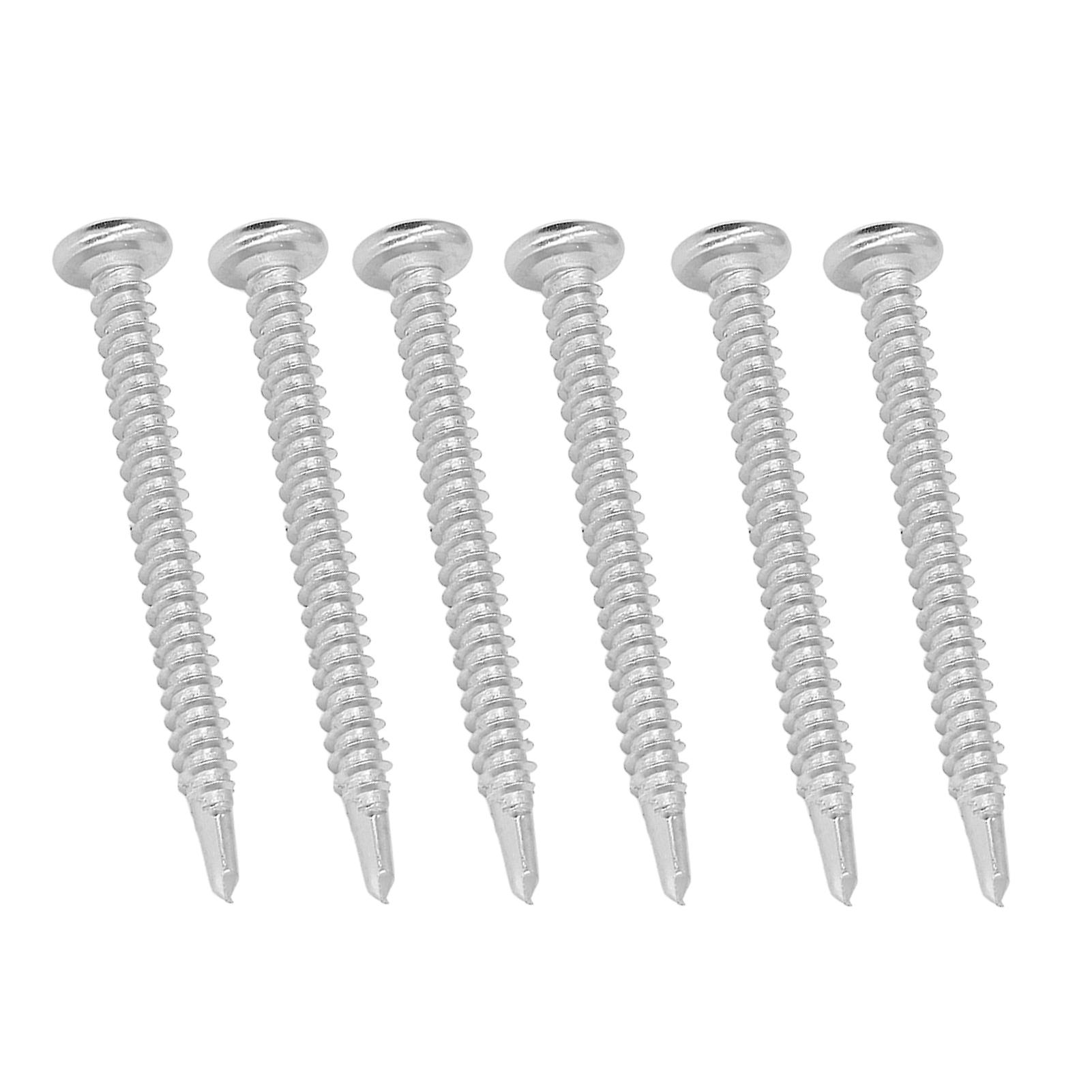 50Pcs Self Drilling Screw Cross Round Head 410 Stainless Steel Fasteners for Wood Work M4.8x50 ...