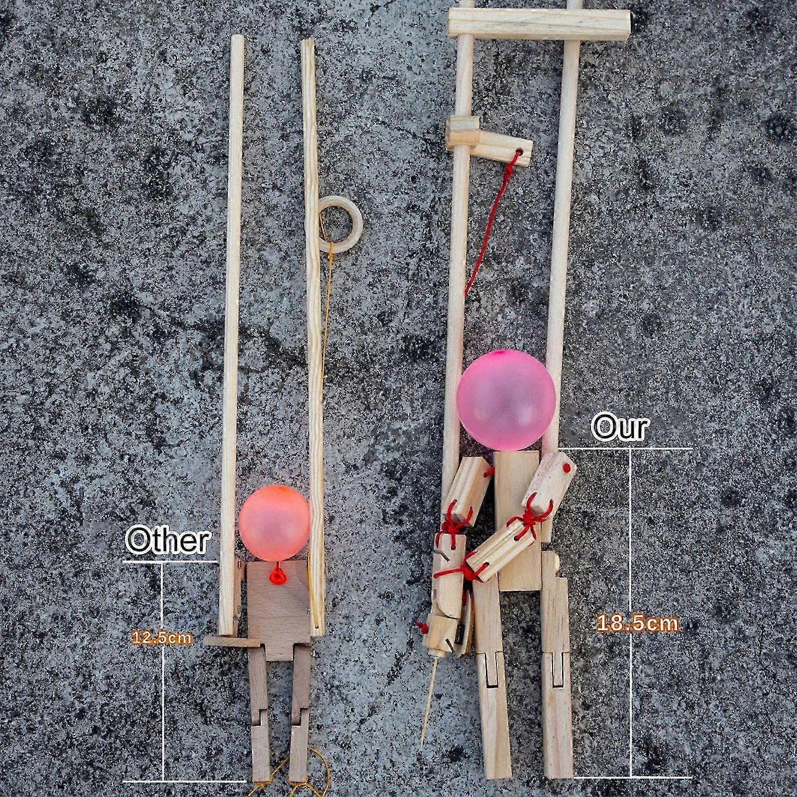 1 Set Bamboo Man Battle Toy with 100 Balloons Rope Controlled Wooden ...