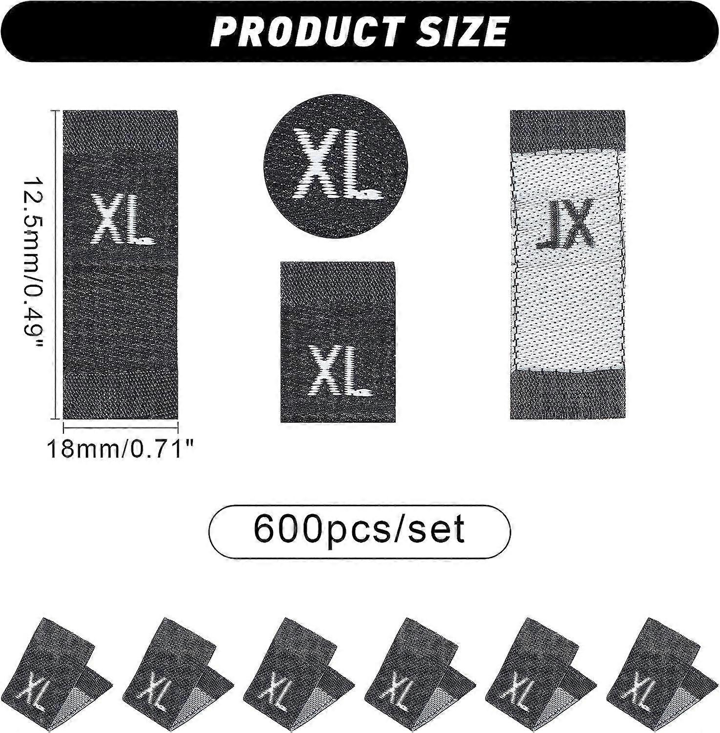 600 Pcs XL Cotton Size Labels Black Embroidered Labels Tags Small Size ...