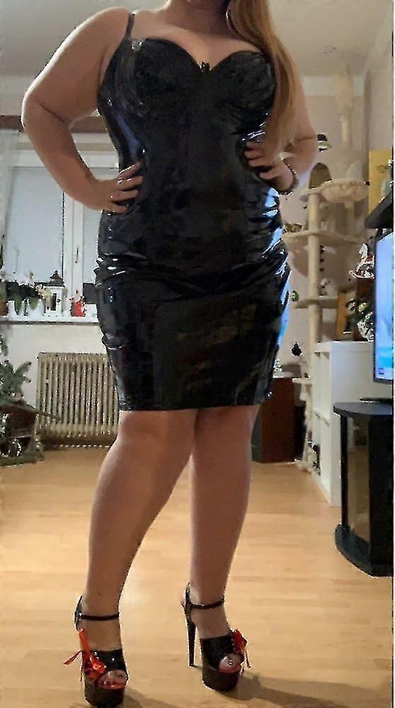 Women Latex Dress Sexy Slim Deep V Neck Wet Look Pvc Leather Push Up ...