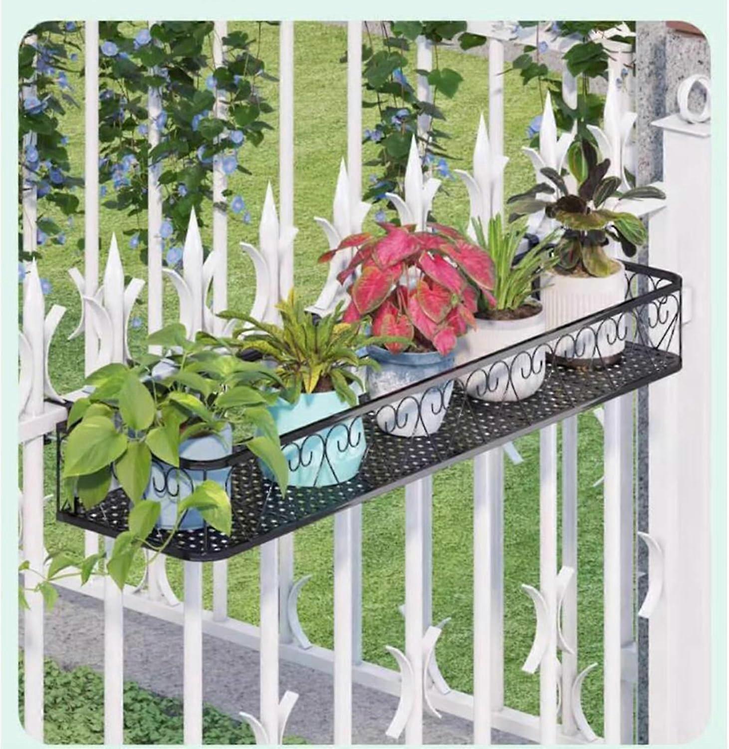Hanging Railing Flower Stand Metal Balcony Plant Shelf RustResistant ...