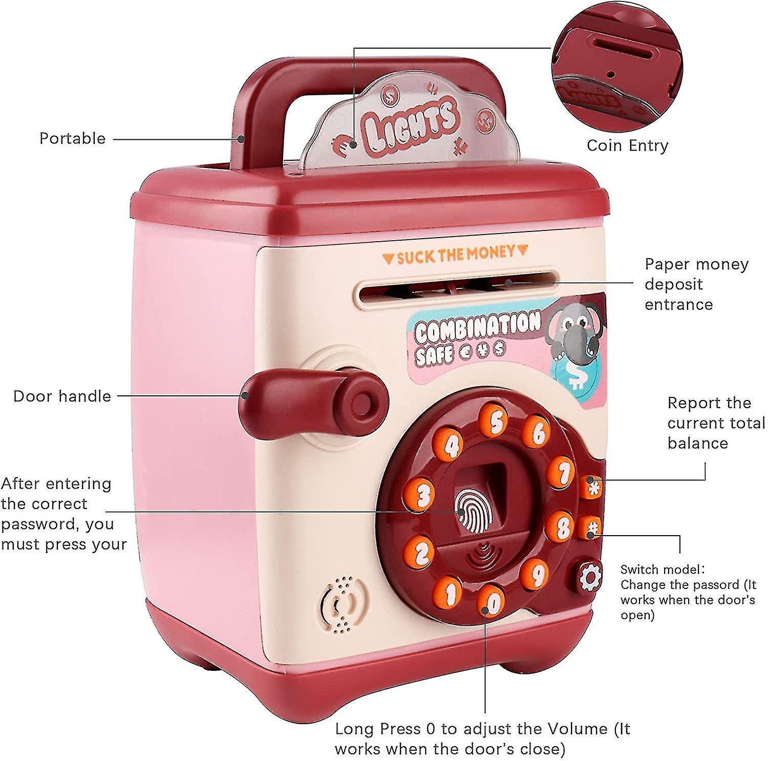 Pink Piggy Bank For Kids Girls, Electronic Money Bank Mini Atm Toy, Real Money Saving Box With ...