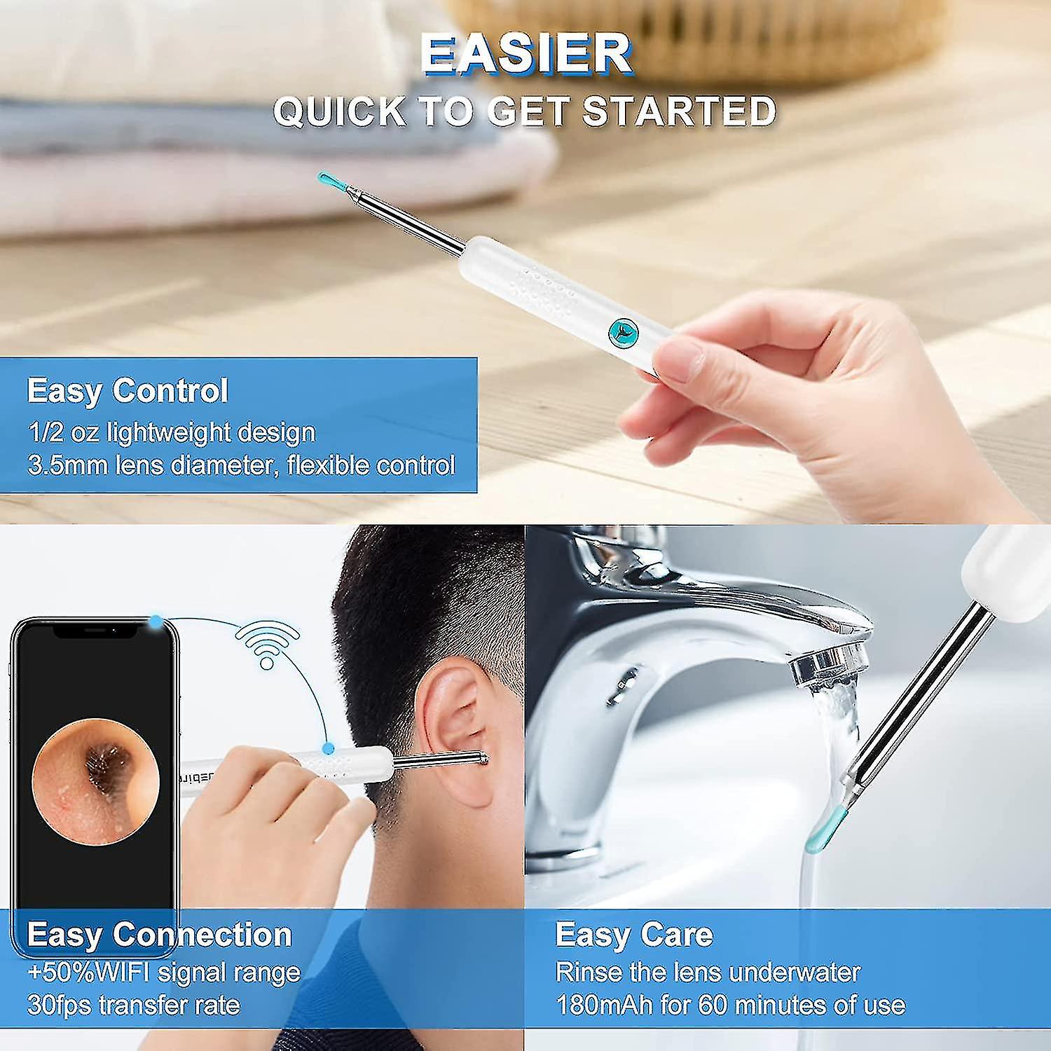 Ear Wax Removal Tool Camera - R1 Upgraded Anti-fall Off Eartips Ear ...