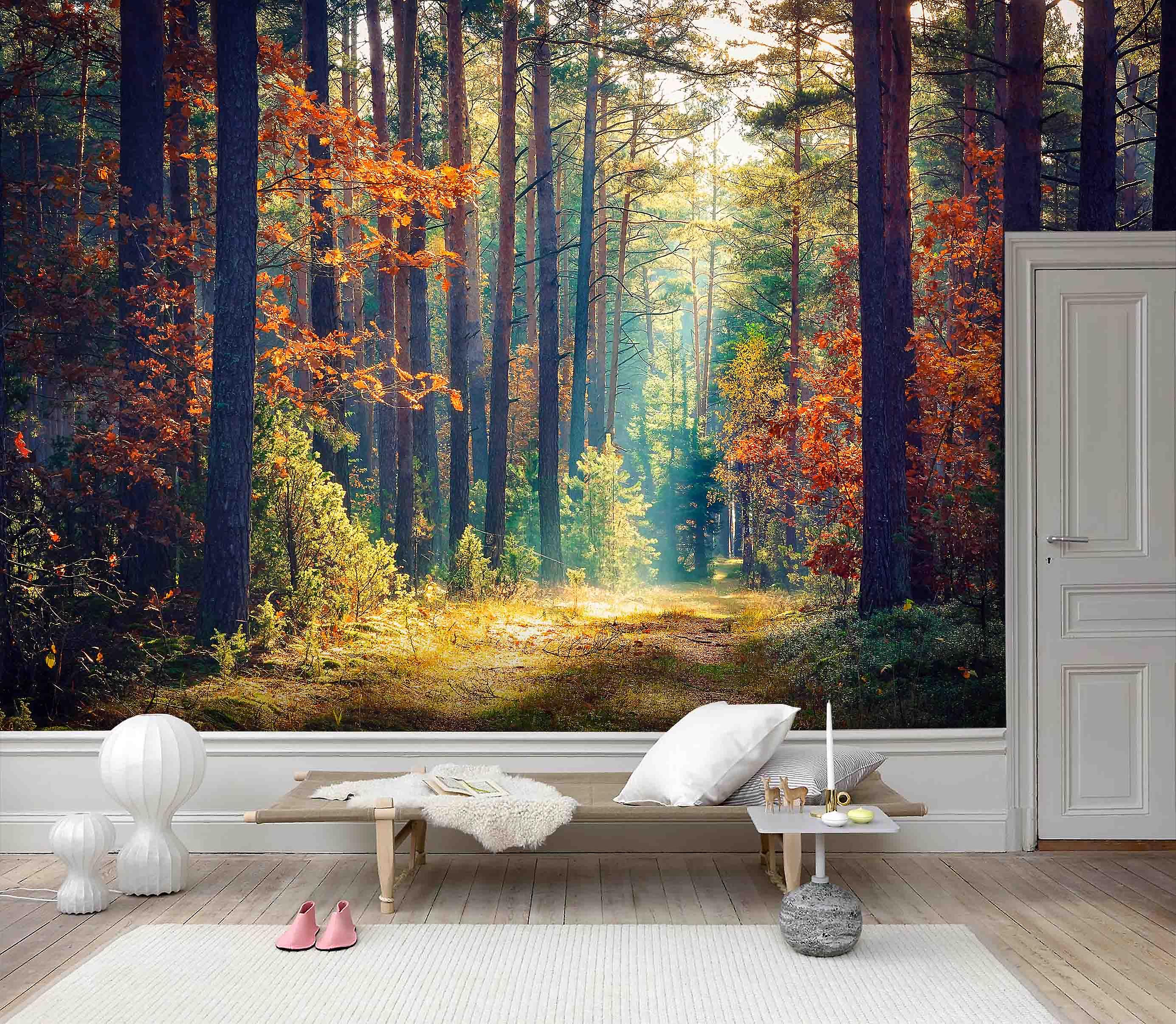 3D Natural Scenery Forest Golden Leaf Sunshine Wall Mural Wallpaper Gd ...