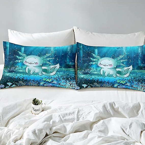 Axolotl Kawaii Bedding Set For Kids Bedroom Decor Blue Axolotl Cute ...